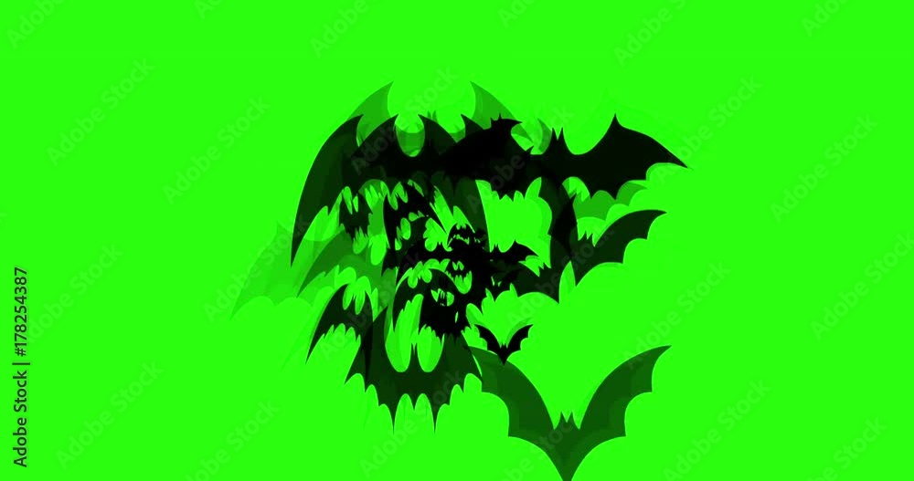 Flock of bats flying animation. 4K green screen background footage ...