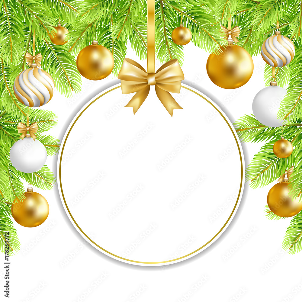 Christmas and Happy New Year round frame with fir-tree border and ...