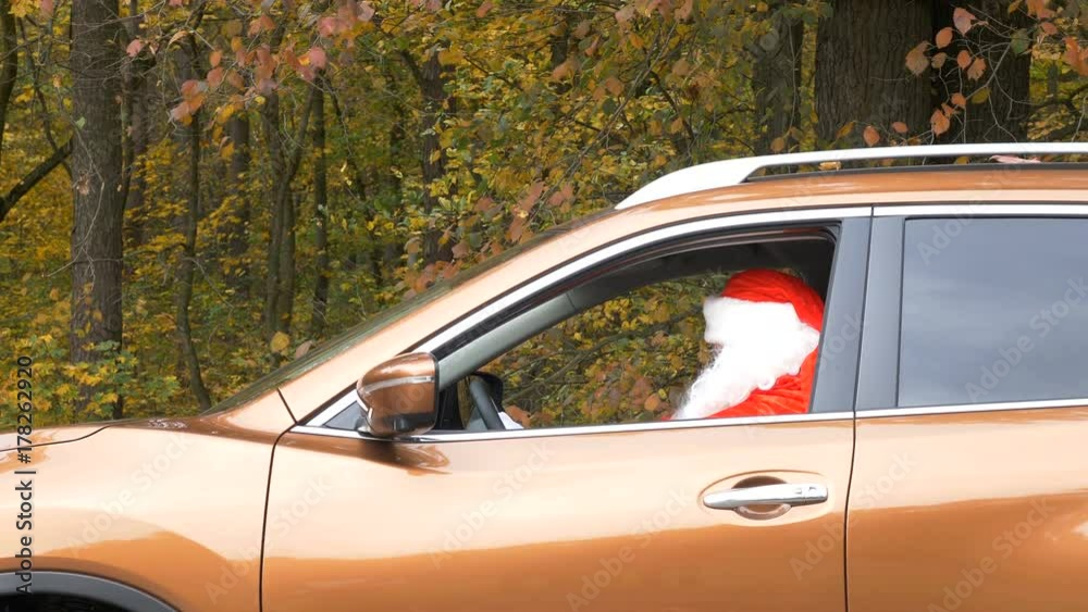 Santa swears and gets angry because of a broken car Medium shot 50 fps ...