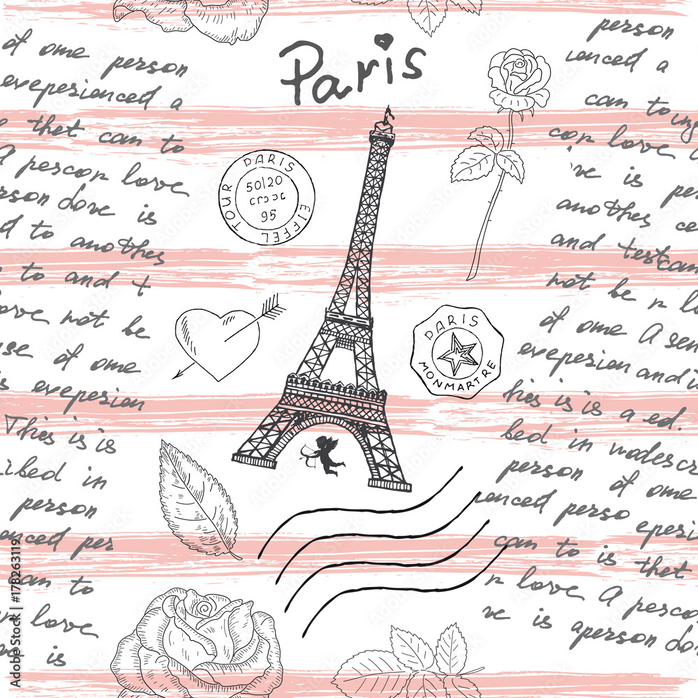Eiffel Tower, text, stamps Stock Vector | Adobe Stock