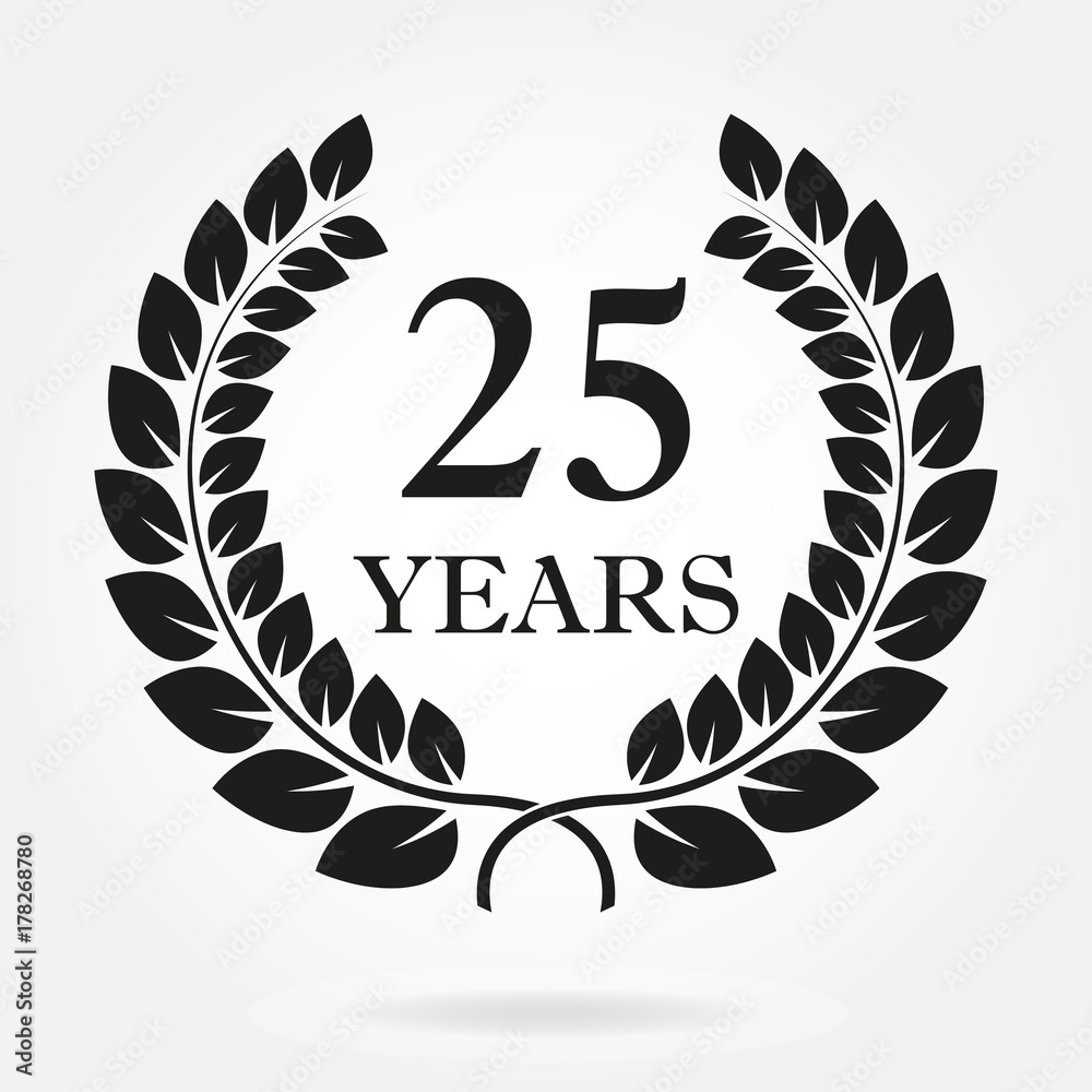 25 years. Anniversary or birthday icon with 25 years and laurel wreath ...