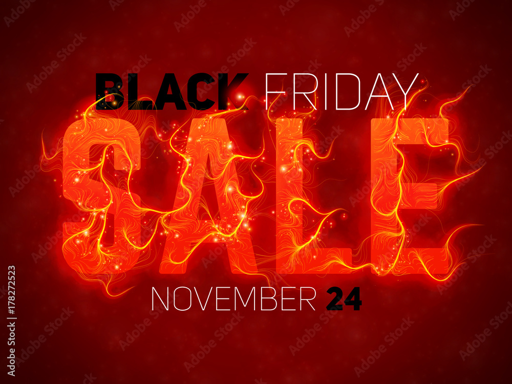 Vector Sale text with red fire flames background. Wavy threads from ...