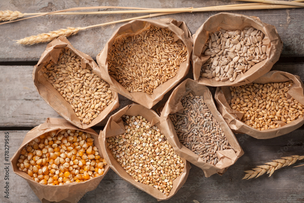 Grains in Paper Bags Stock Photo | Adobe Stock