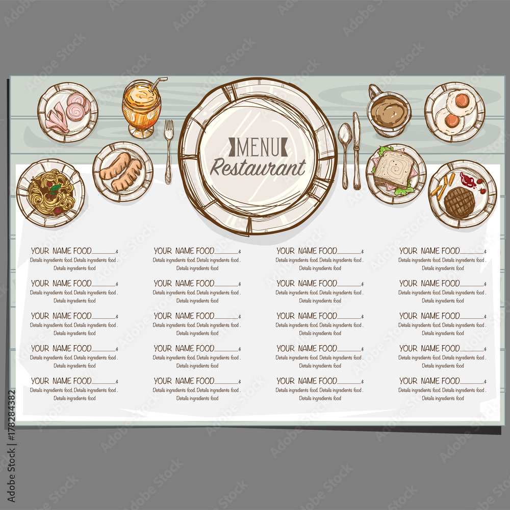 menu food restaurant template design hand drawing graphic vector de ...