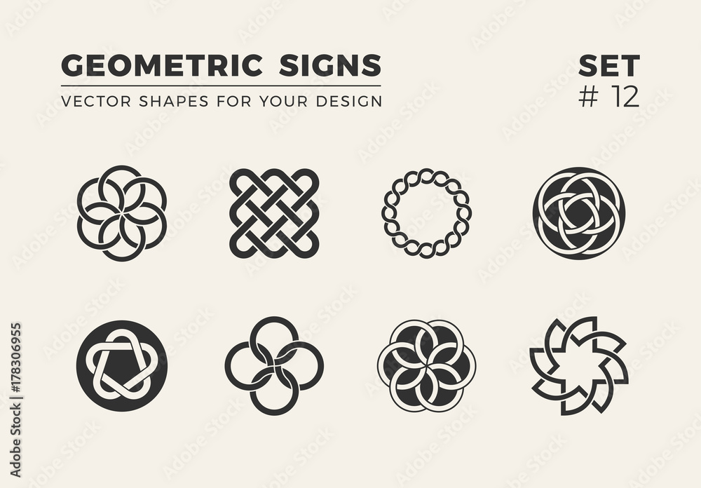Set of eight minimalistic shapes. Stylish vector logo emblems for Your ...