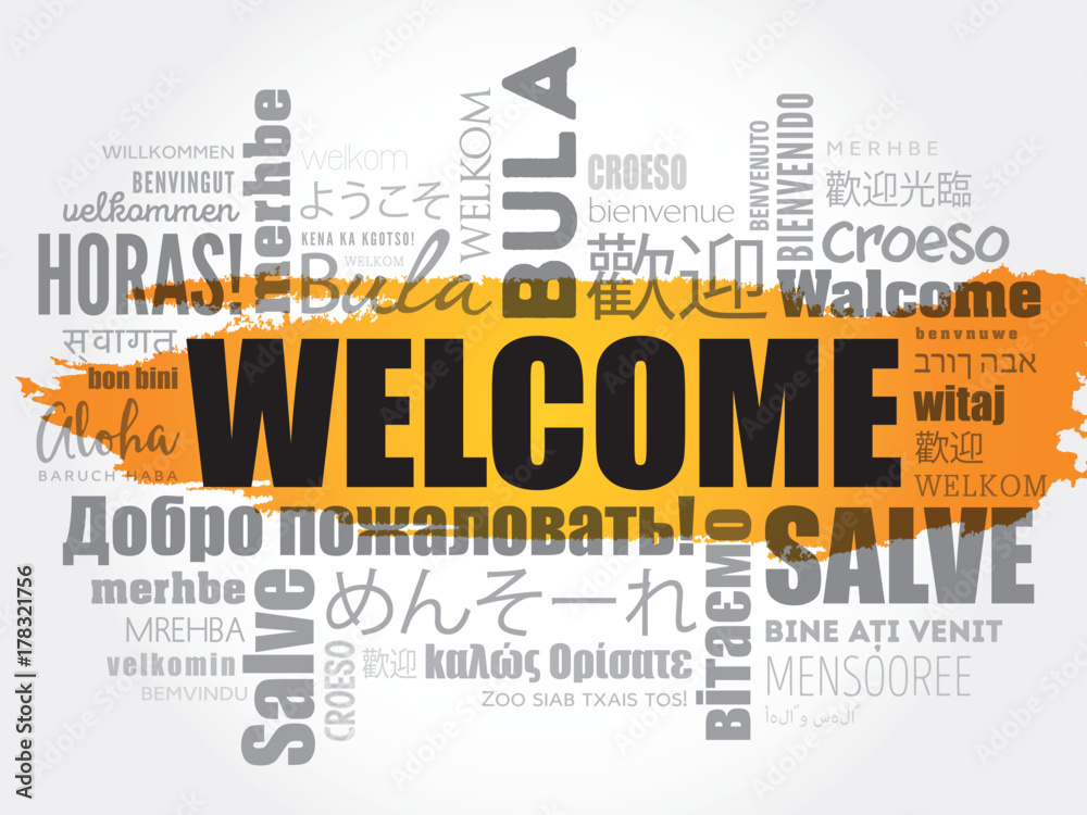 WELCOME word cloud in different languages, conceptual background Stock ...