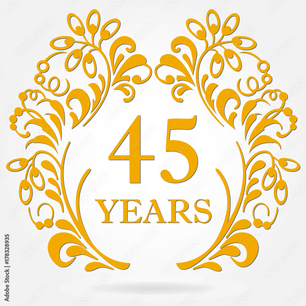 45 years anniversary icon in ornate frame with floral elements ...