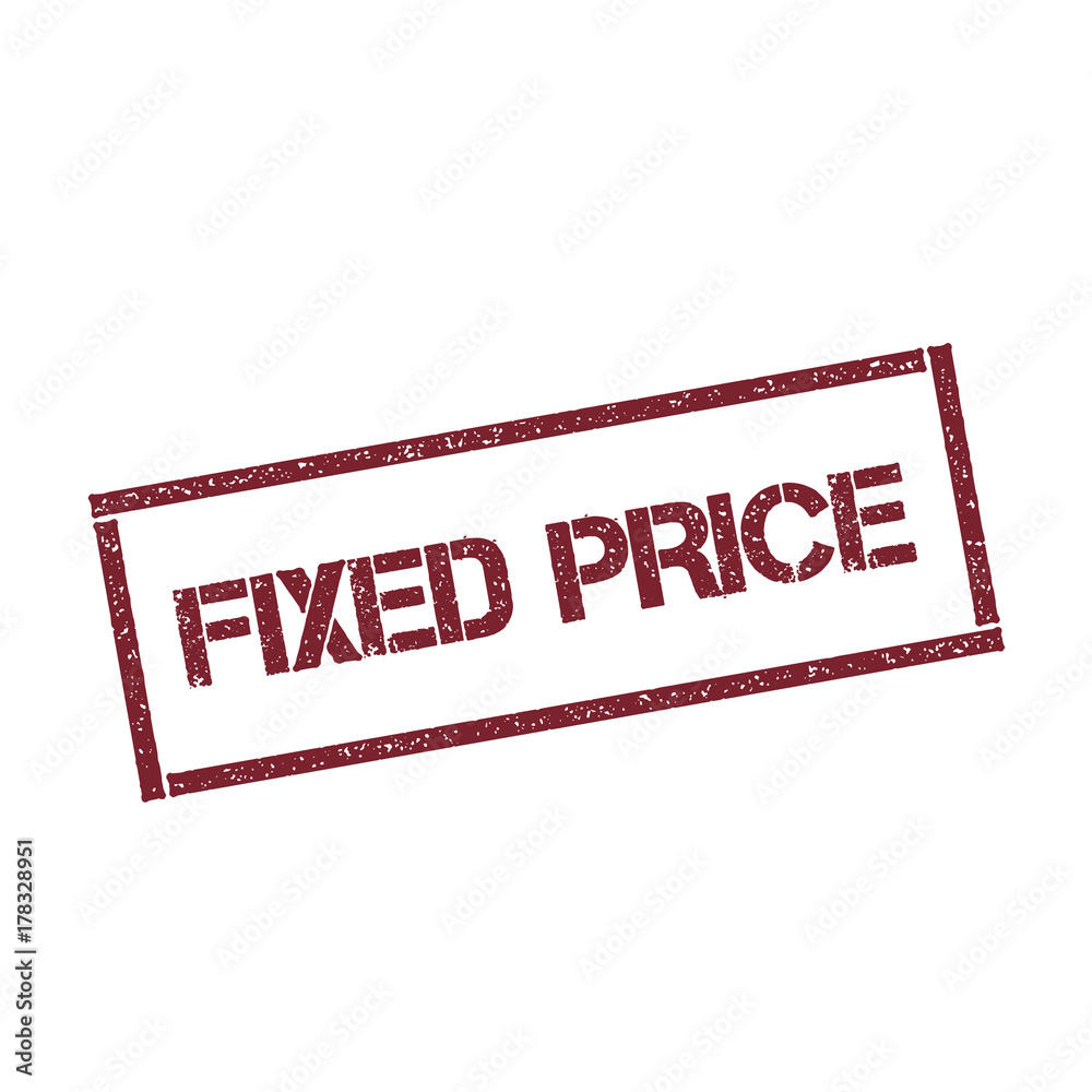 Fixed price rectangular stamp. Textured red seal with text isolated on ...