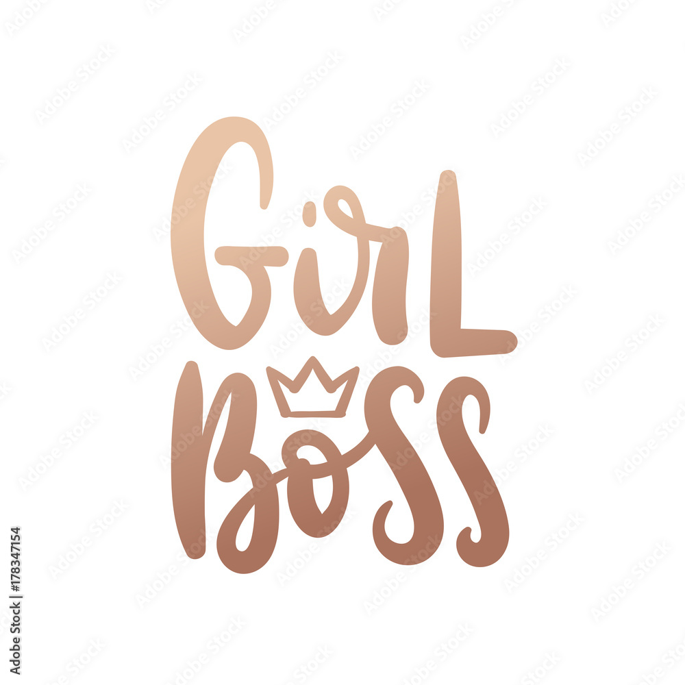 Girl Boss Vector poster. Rose gold calligraphy isolated on white ...