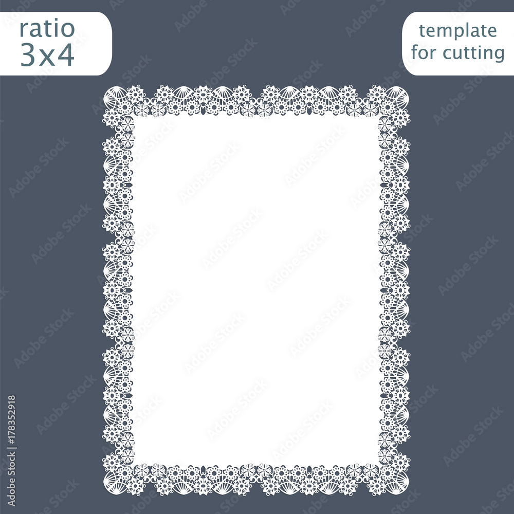 Laser cut wedding invitation card template with openwork border. Cut ...