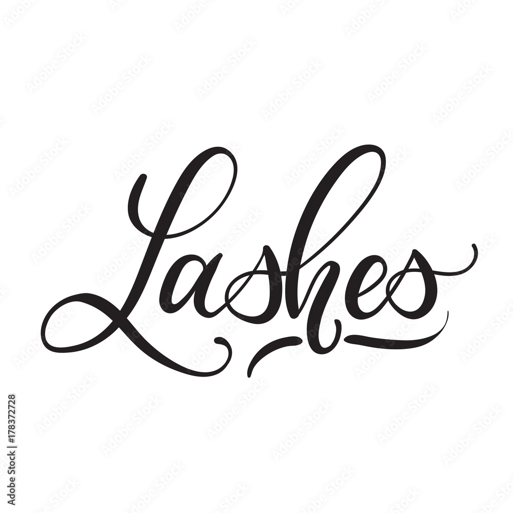 Lashes lettering logo design. Vector hand drawn lettering. Calligraphy ...