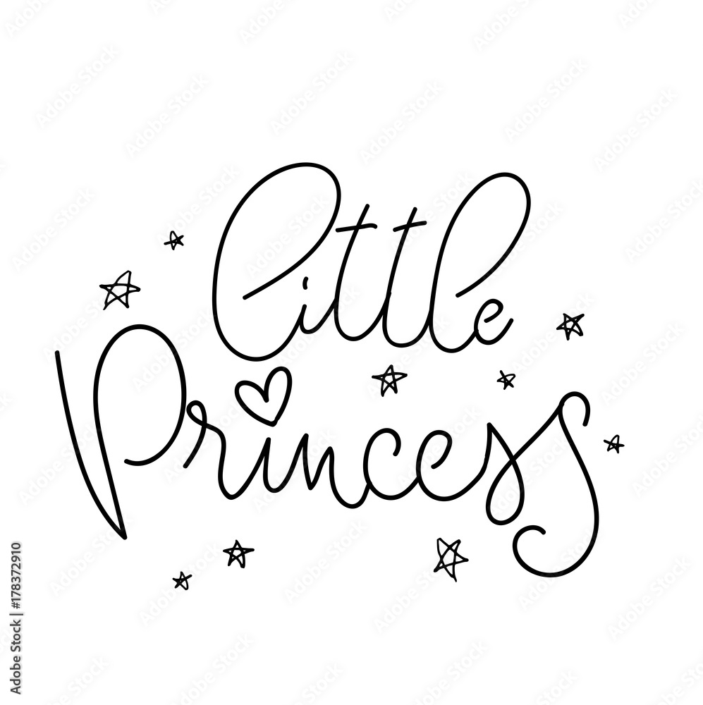 Little Princess Vector poster with decor elements. Handdrawn card for ...