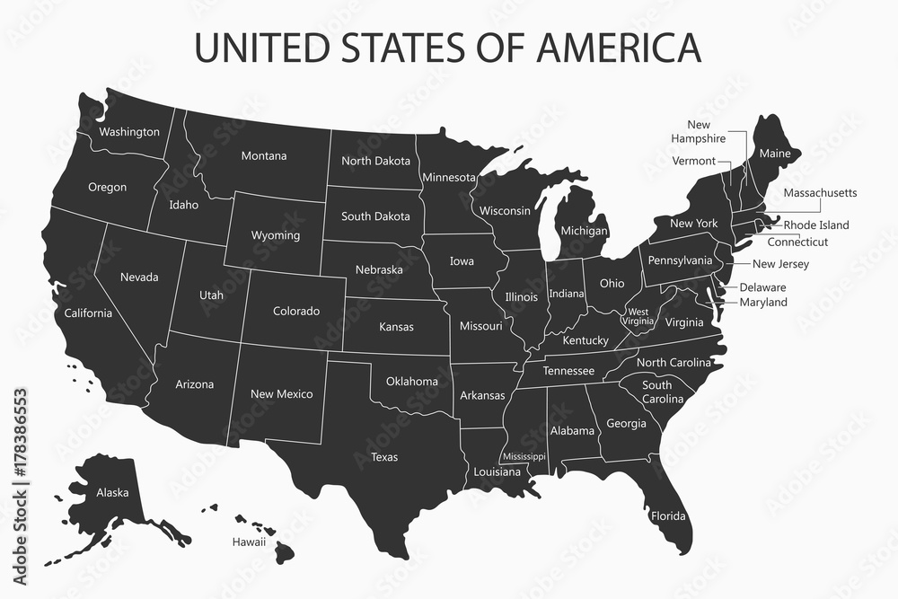 USA map with states names. United States of America cartography. Vector ...