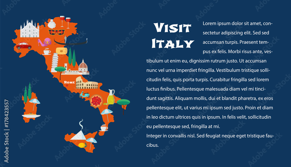 Map of Italy vector illustration, design with template text Stock ...