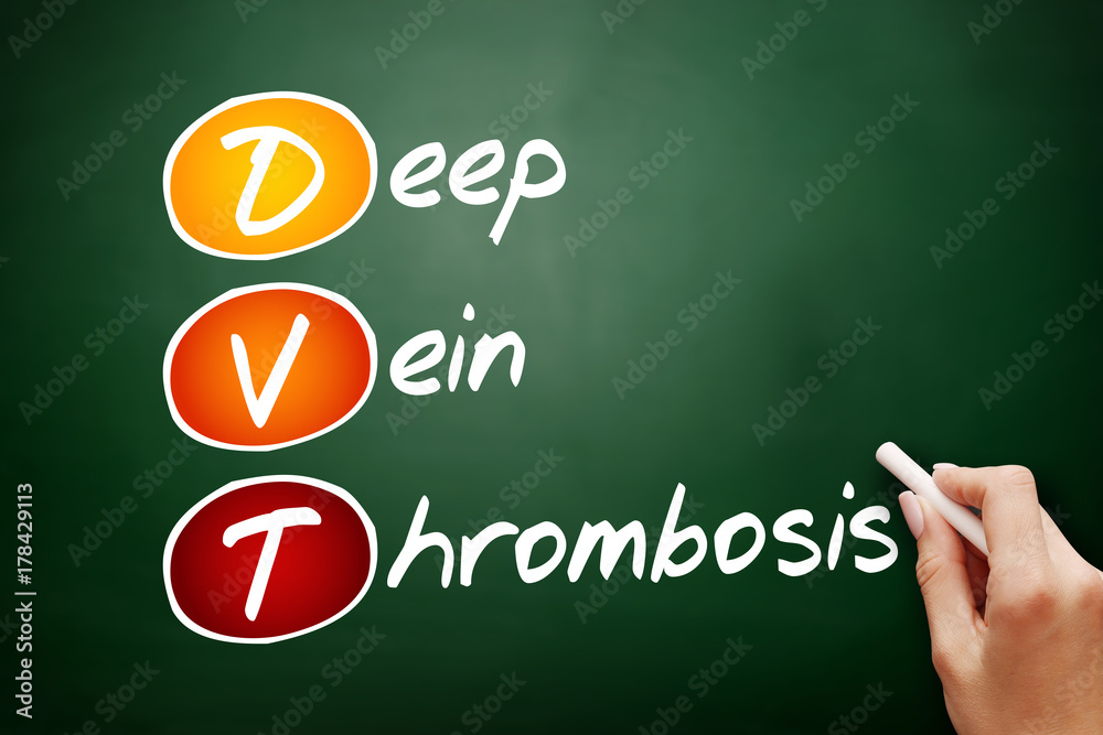 DVT - Deep Vein Thrombosis, acronym health concept on blackboard Stock ...