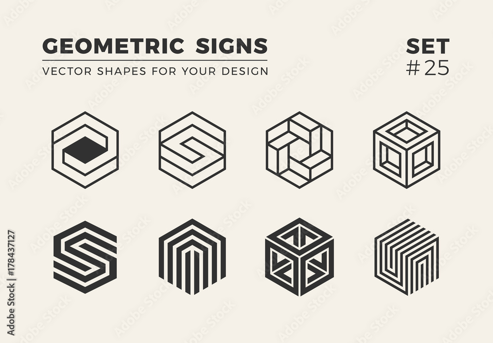 Set of eight minimalistic trendy shapes. Stylish vector logo emblems ...