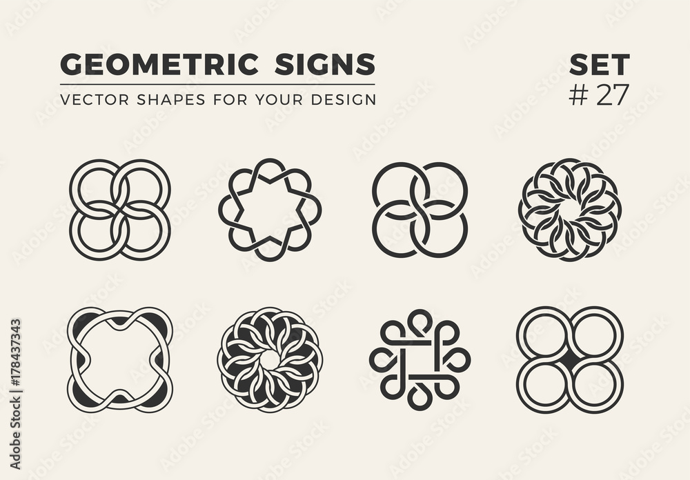 Set of eight minimalistic trendy shapes. Stylish vector logo emblems ...