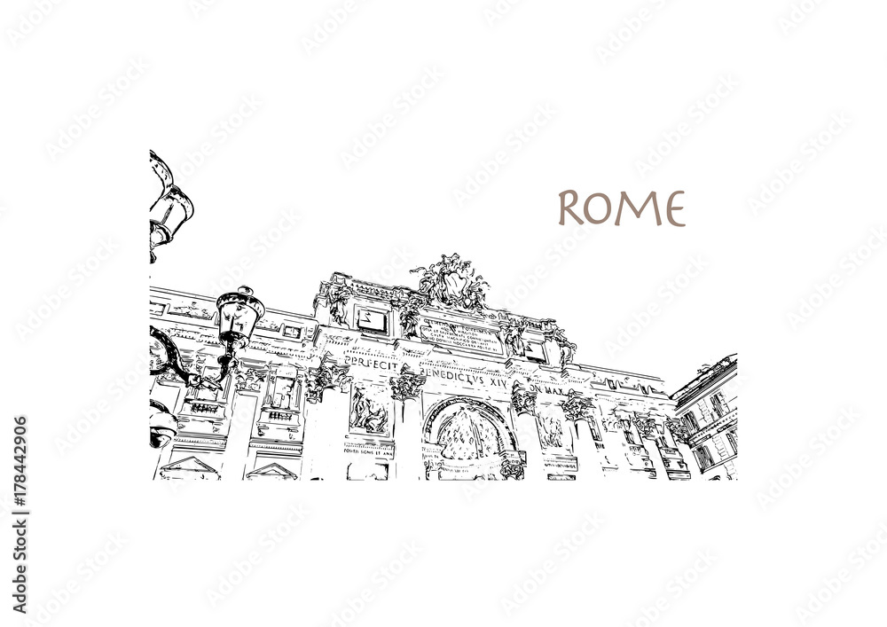 Hand drawn sketch of The Trevi Fountain is a fountain in the Trevi ...