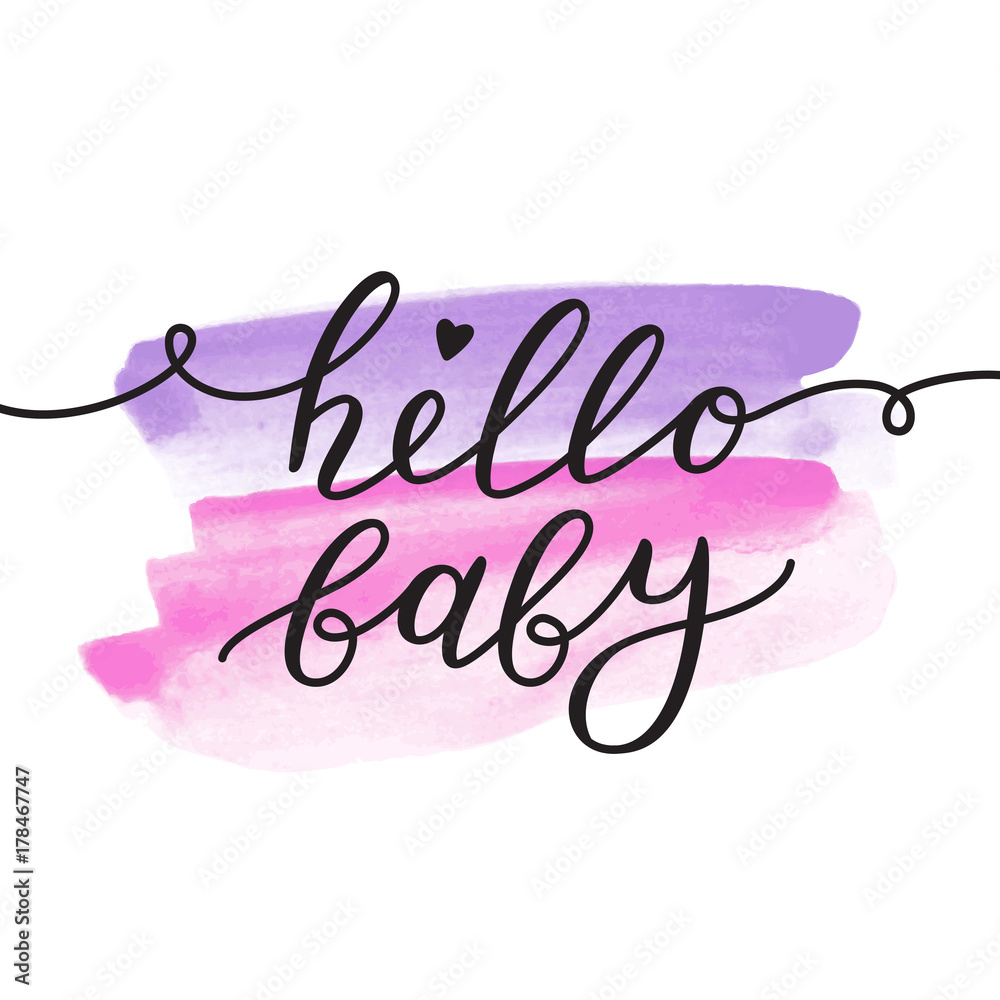 hello baby, vector lettering, baby shower card template Stock Vector ...
