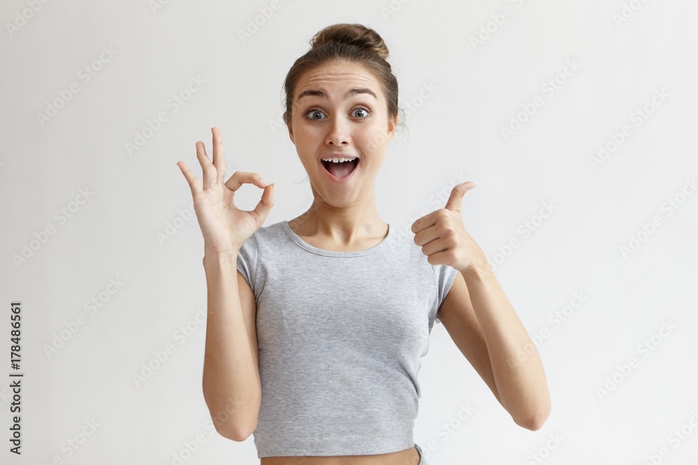 Positive human emotions, reaction, gestures and body language. Happy ...