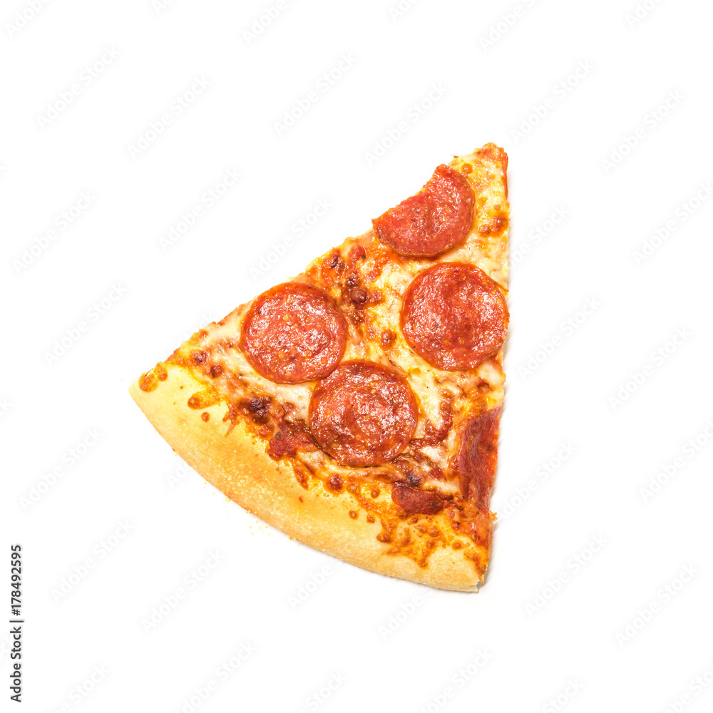 Studio shot a slice cut of classic large round pizza with Pepperoni ...