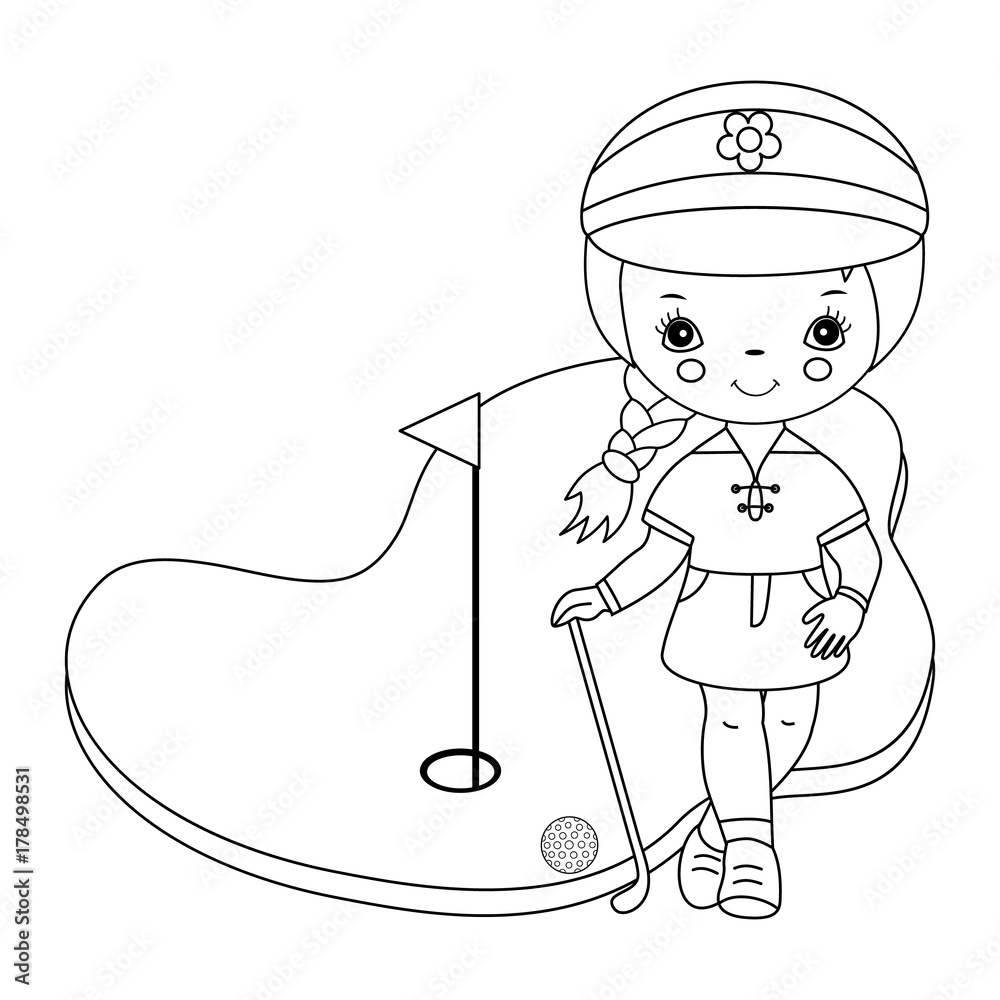 Vector Cute Little Girl Playing Golf Stock Vector | Adobe Stock