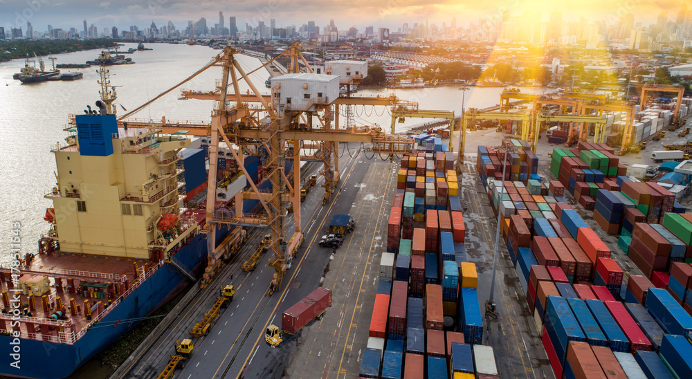 Logistics and transportation of Container Cargo ship and Cargo plane ...