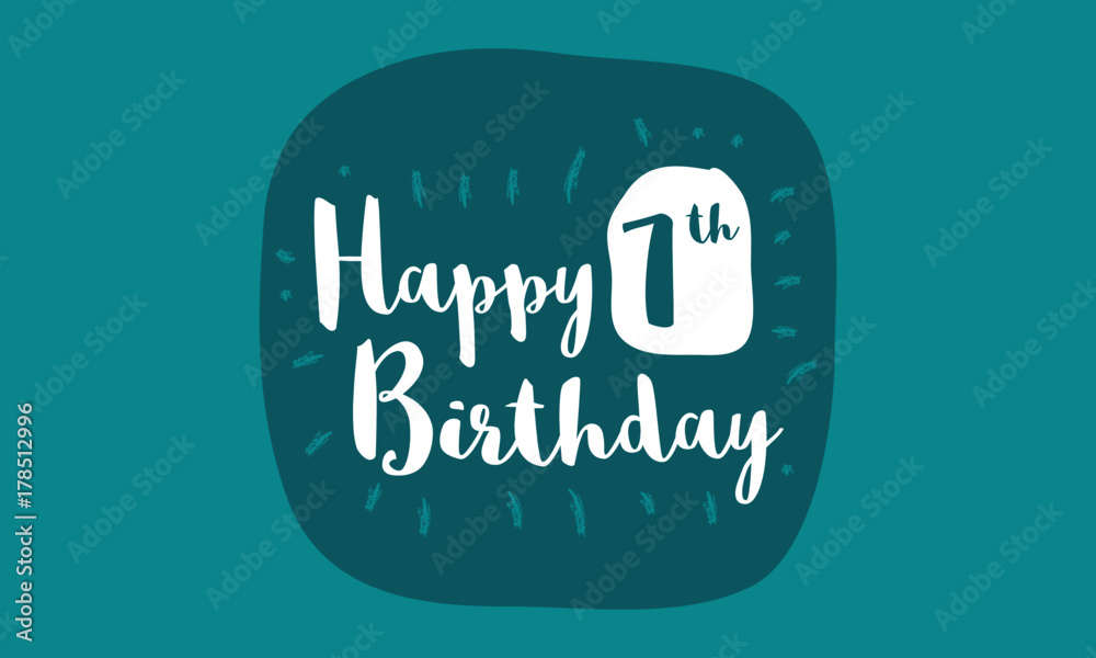 Happy 7th Birthday Card (Brush Lettering Vector Design) Stock Vector ...