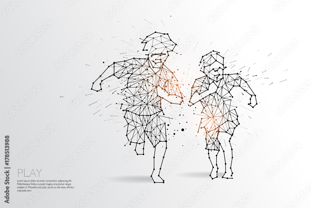 The particles, geometric art, line and dot of Kids running Stock Vector ...