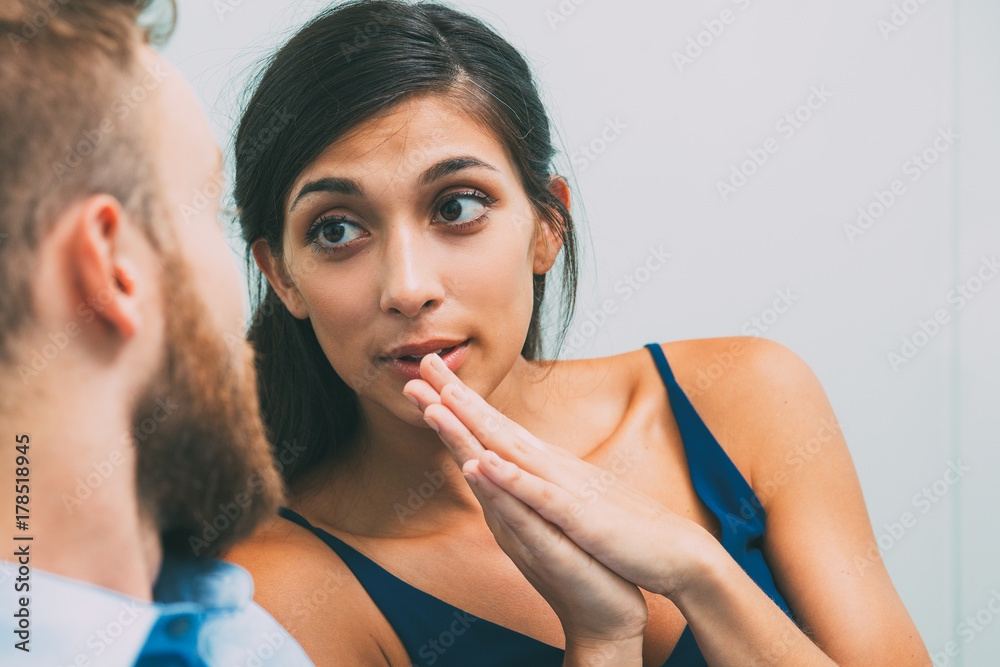 Pretty Woman Asking Boyfriend for Something Stock-Foto | Adobe Stock