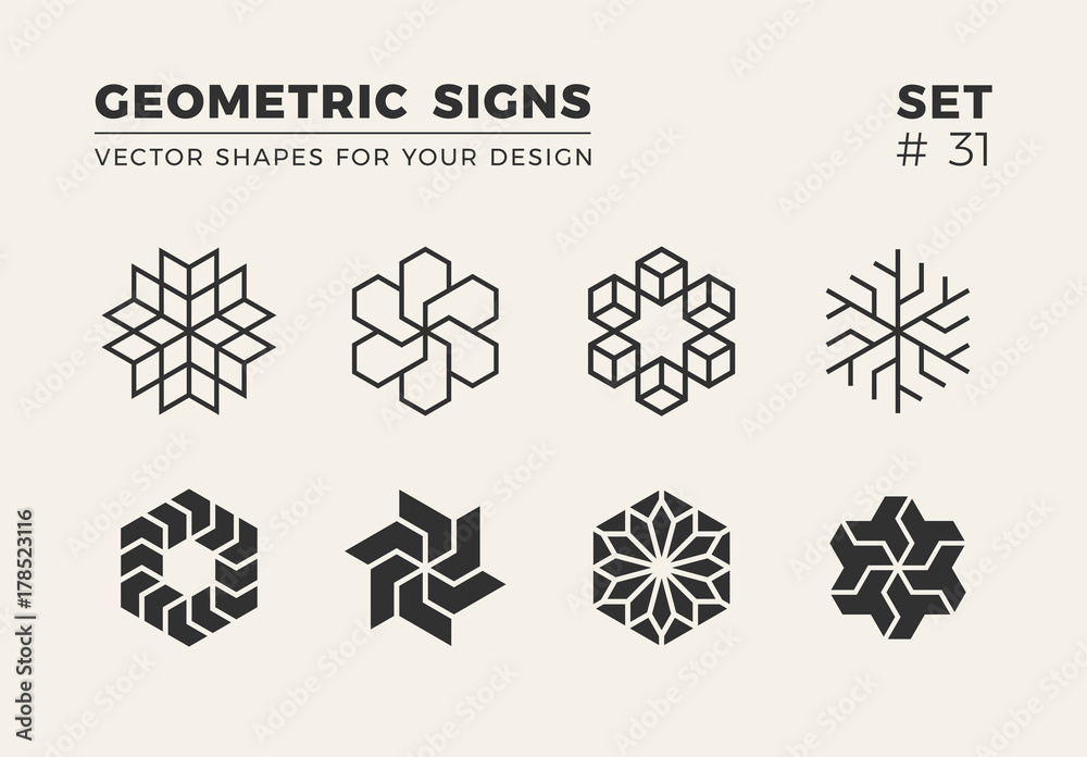Set of eight minimalistic trendy shapes. Stylish vector logo emblems ...