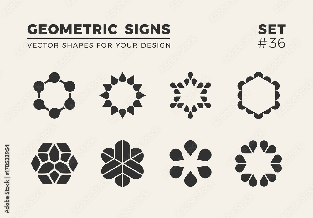 Set of eight minimalistic trendy shapes. Stylish vector logo emblems ...