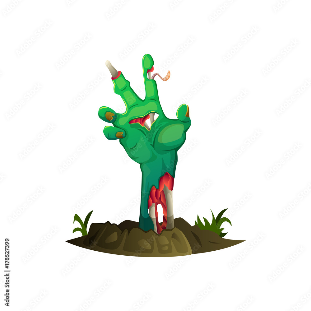 Cartoon hand sticks out of the ground. Human rotting, broken arm. Stock ...
