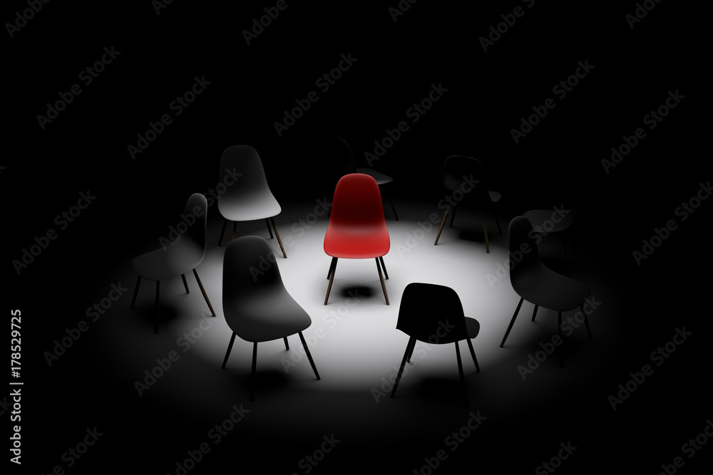 Red chair in a bright spotlight. Business leadership. recruitment ...