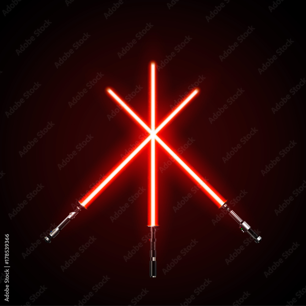 Red crossed light swords. Vector illustration isolated on dark ...