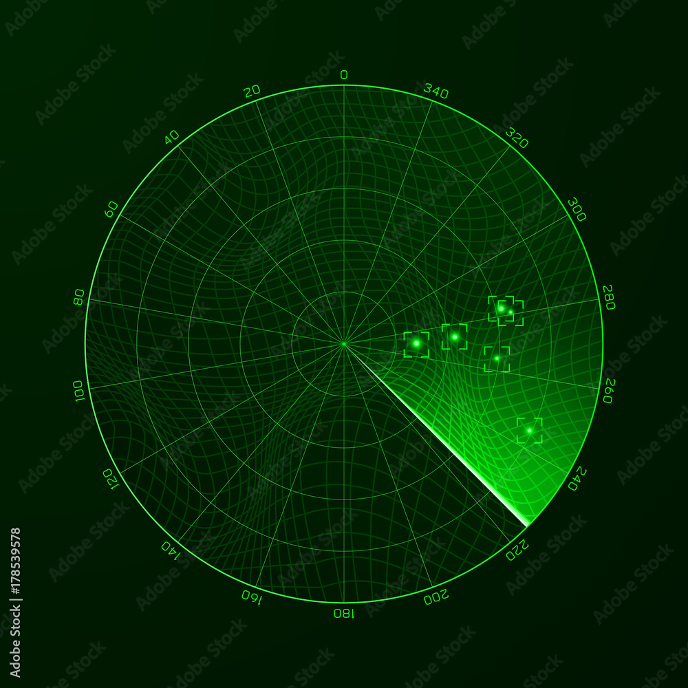 Radar. Blip. Detection of objects on the radar. Vector illustration ...