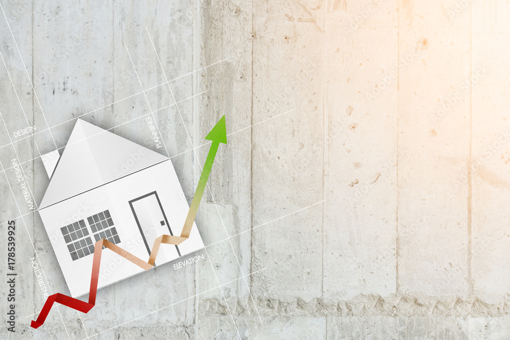 white house shape papercut on Cement wall background High resolution ...