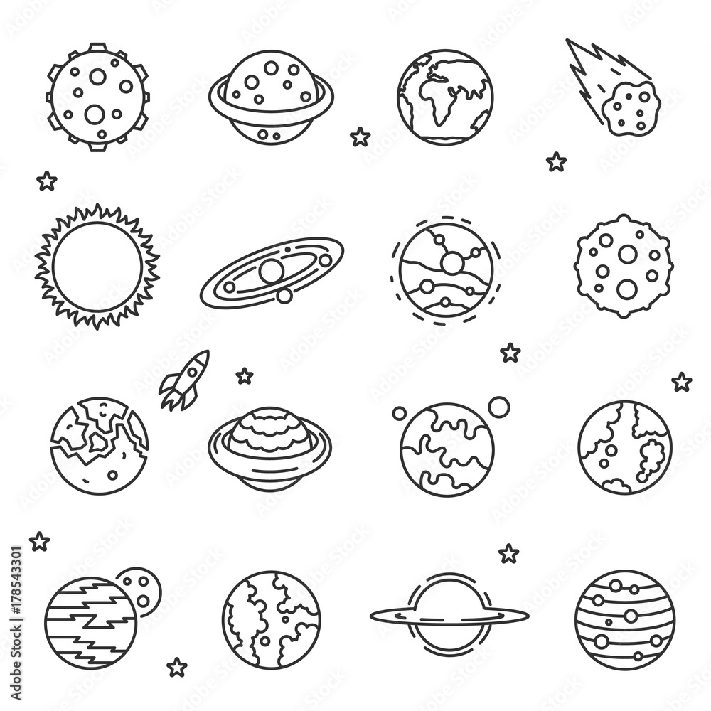 Astronomical objects set of icon. Space bodies. Collection of stars ...