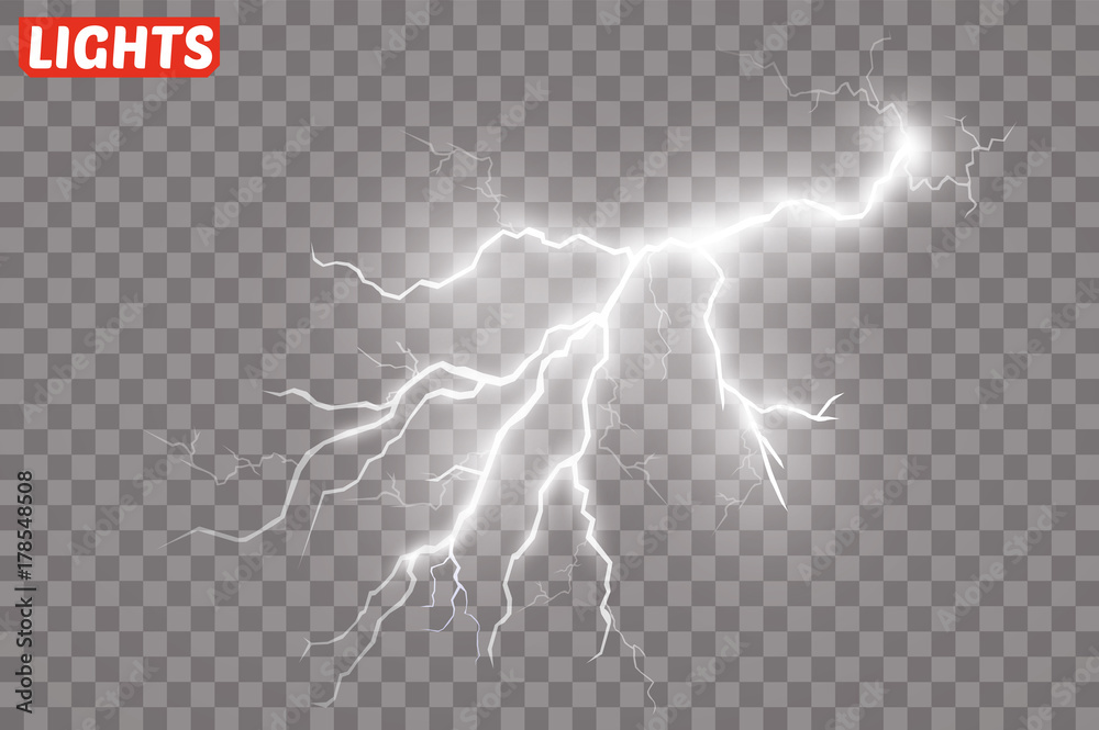 Lightning flash light thunder spark on transparent background. Stock ...