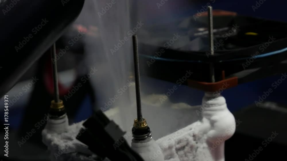 Overclock cpu computer with liquid nitrogen. Steam extraction via fan ...