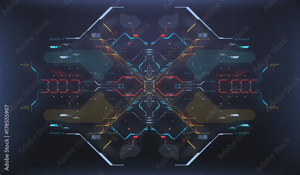 HUD UI and infographic elements. Radar interface. Spaceship hightech ...