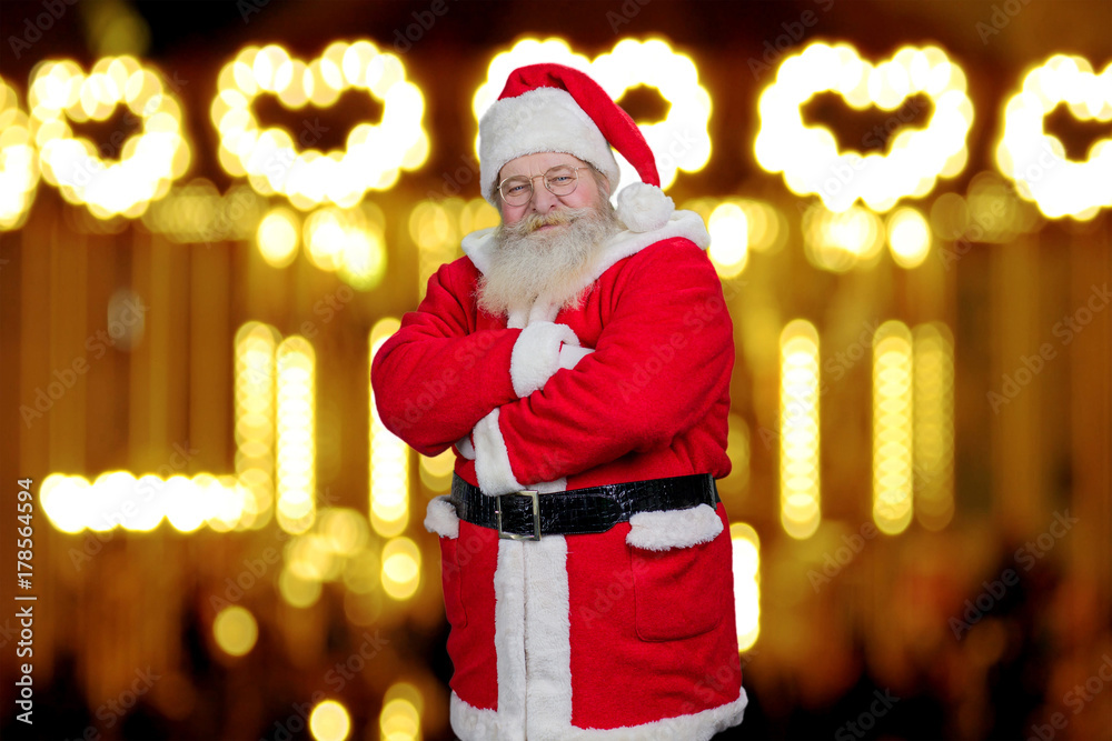 Santa Claus with crossed arms. Front view of old bearded Santa Claus ...