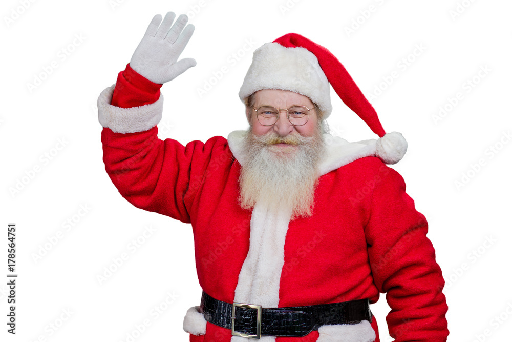 Santa Claus smiling and waving. Happy Santa Claus with real beard ...