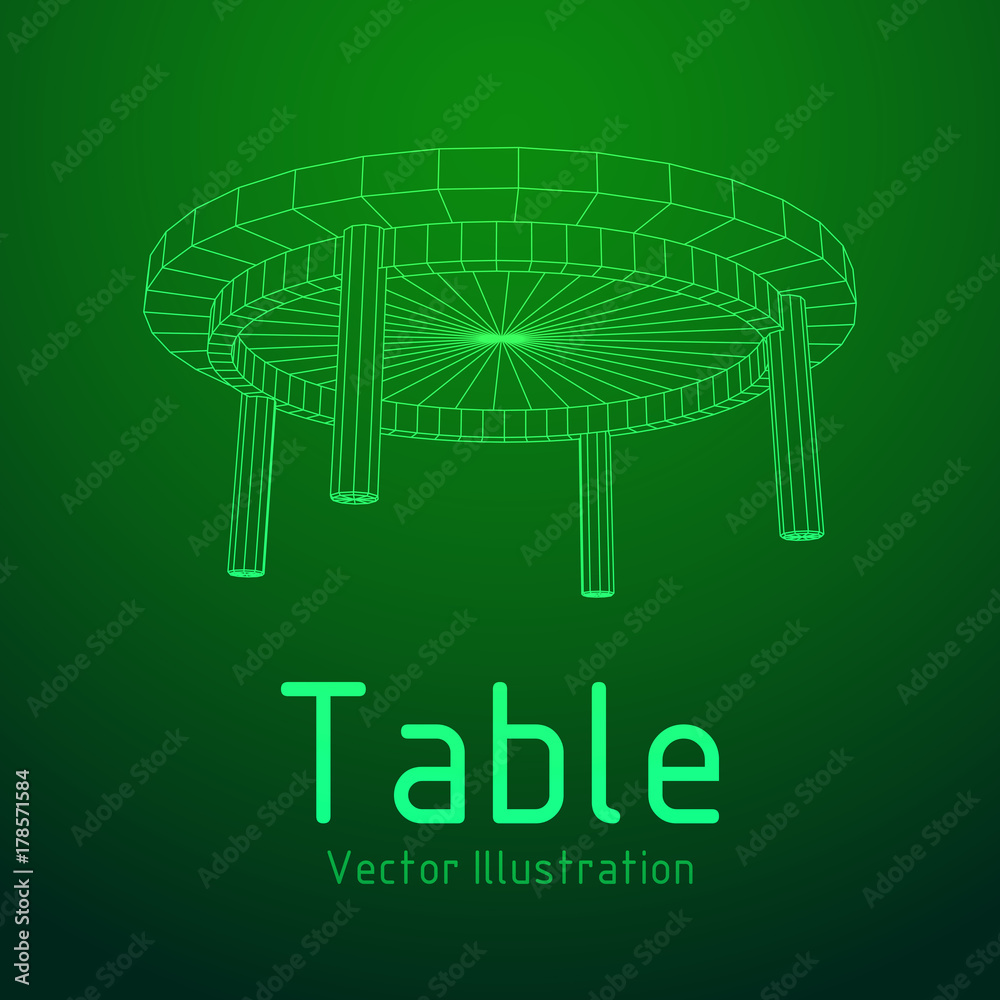 Round Table furniture wireframe blueprint. Linear outline pedestal ...