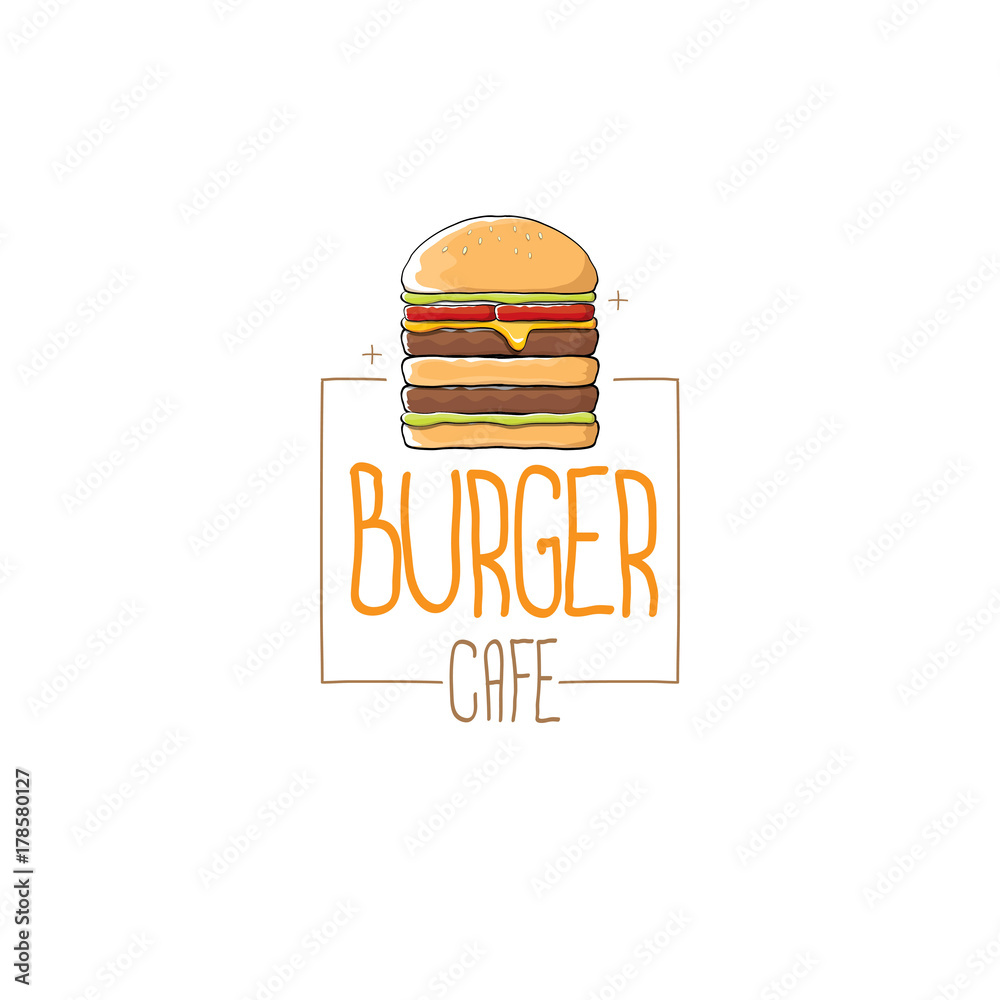 vector cartoon burger cafe logo design template with hamburger . label ...
