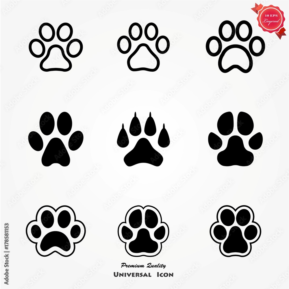 Paw icon set Stock Vector | Adobe Stock