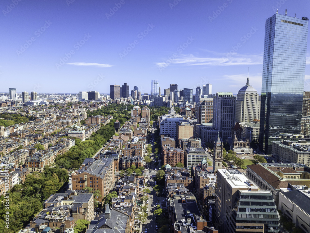 Boston, Massachusetts, USA city skyline aerial panorama view with urban ...