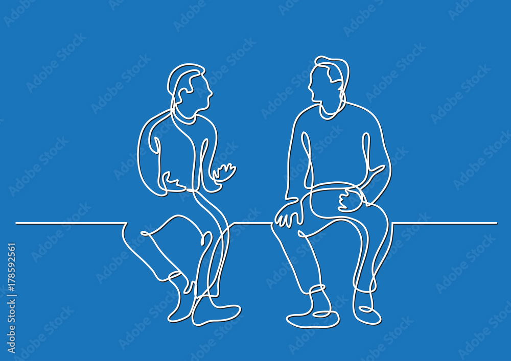 one line drawing of two sitting men talking Stock Vector | Adobe Stock