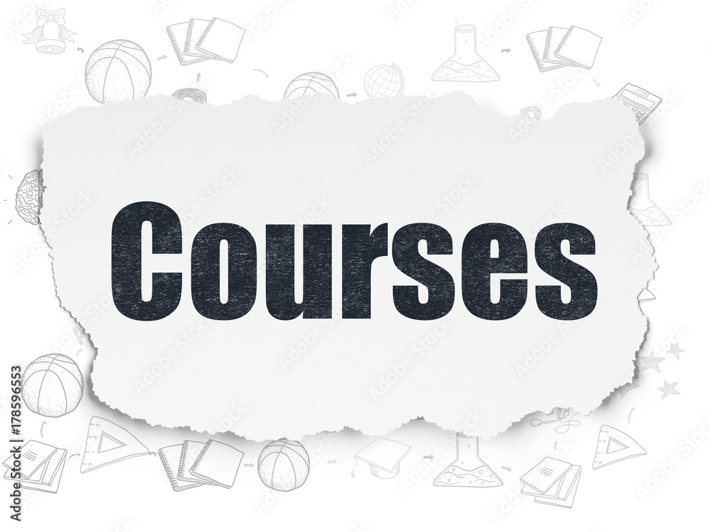 Studying concept: Painted black text Courses on Torn Paper background ...