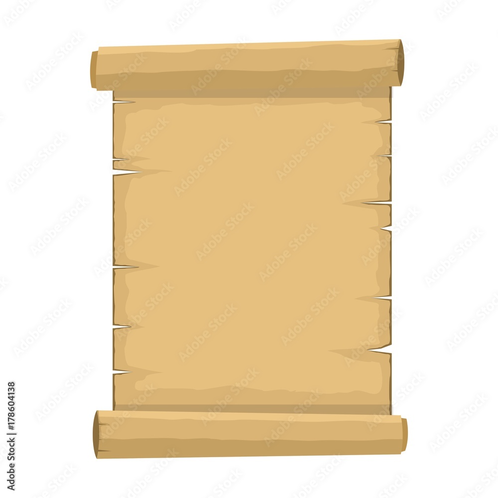 Blank old scroll of papyrus paper cartoon isolated on white background ...